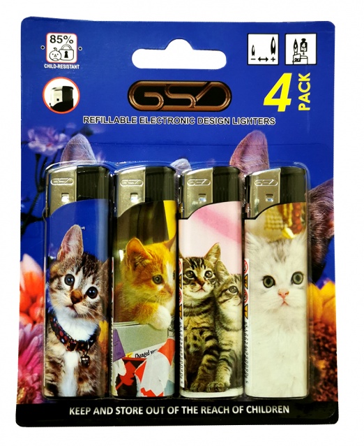 4 pack Lighters | Cats Design | Electronic Lighters | S&R Tradelink Ltd